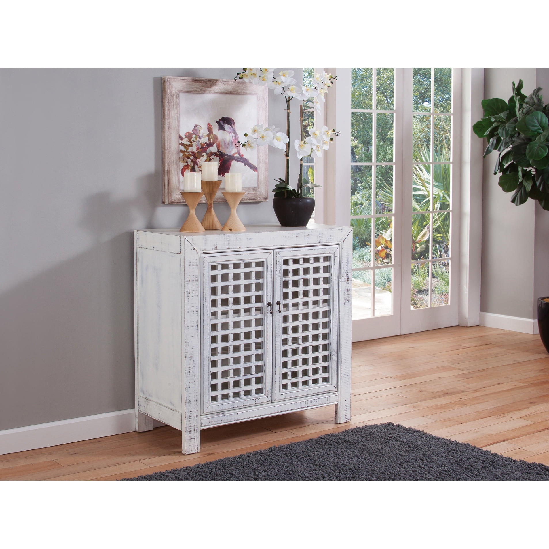Distressed White Accent Cabinet - Essential Item Vintage Pie Safe Style ...