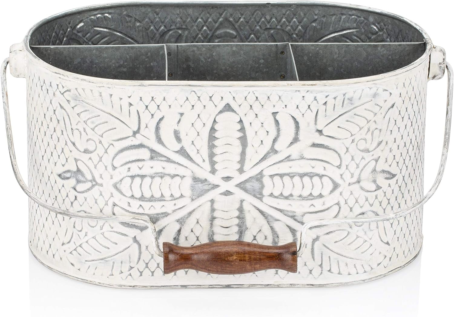 Distressed White Metal Caddy – Farmhouse Galvanized Kitchen Organizer ...