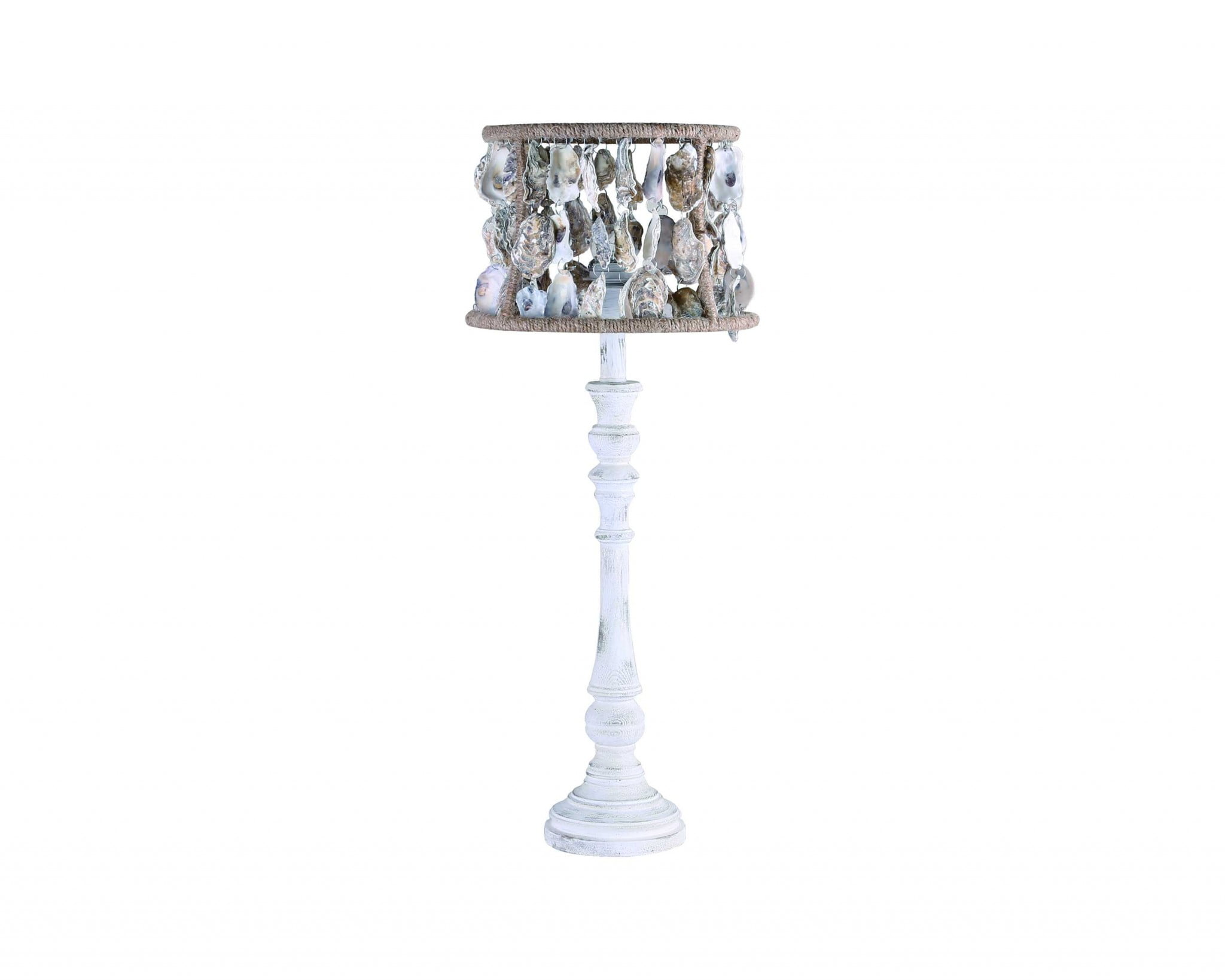 Distressed White Washed Wood Finish Table Lamp with Oyster Shells Shade ...