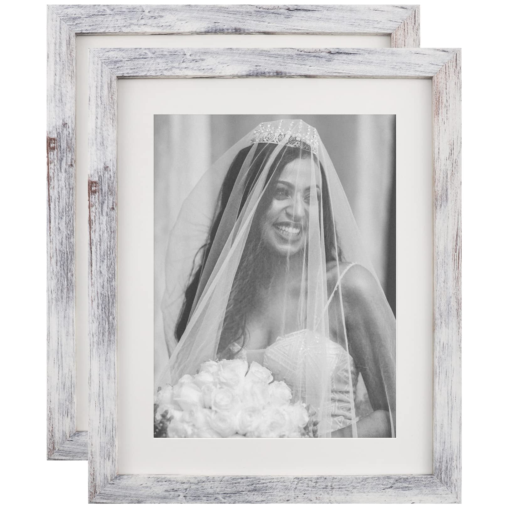 Distressed White Wood Grain Picture Frames 8x10 Set of 2, Rustic Photo ...