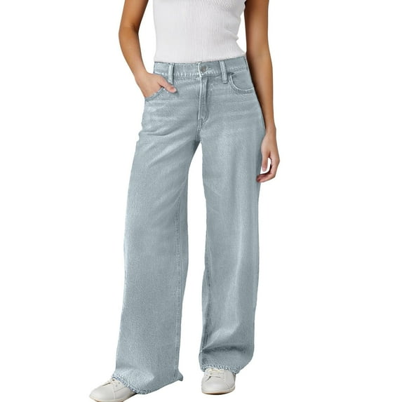 Distressed Wide Leg Denim Pants for Womens Washed High Waist Jeans ...