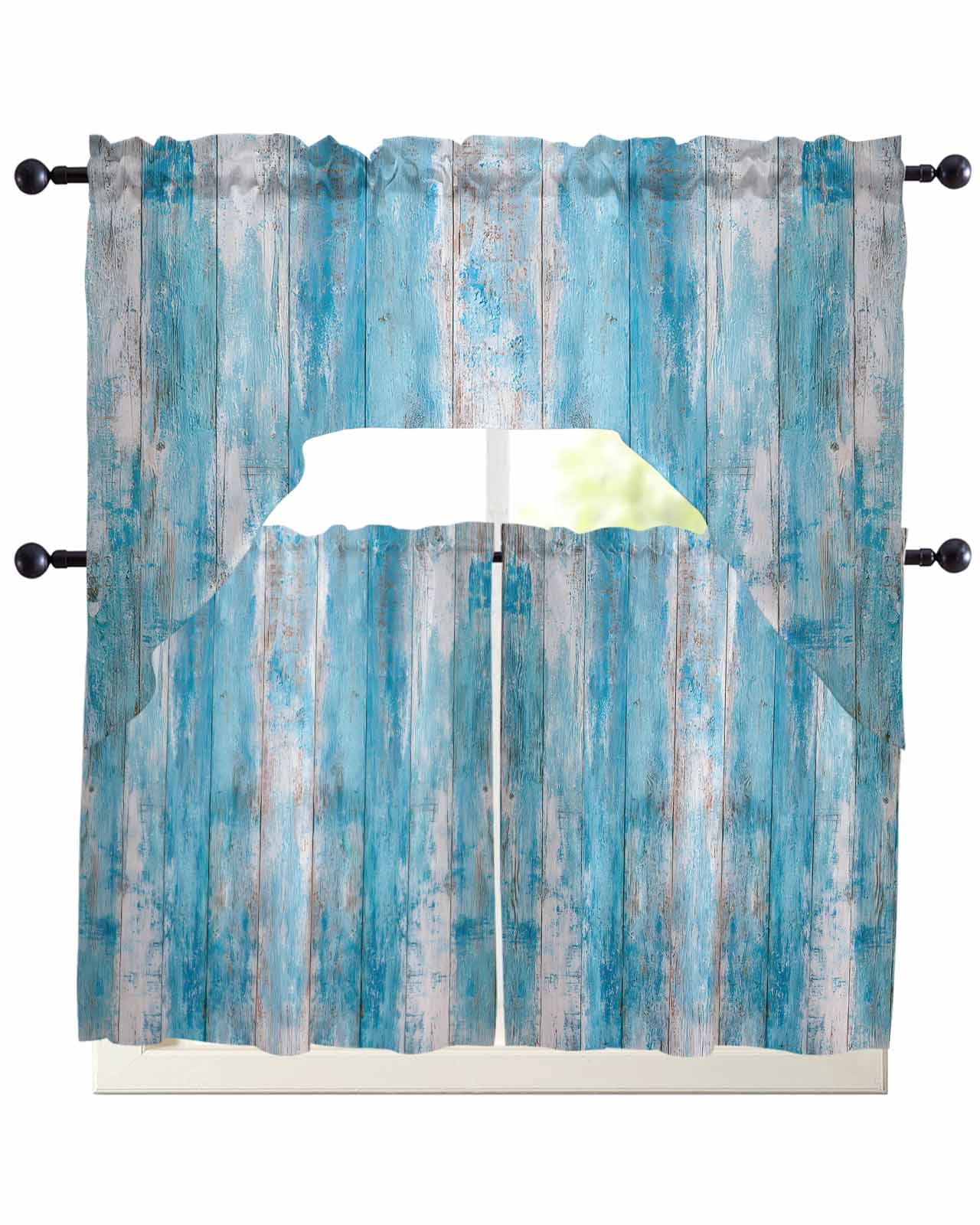 Distressed Wood Kitchen Curtains Sets 24 Inch Length with Valance ...