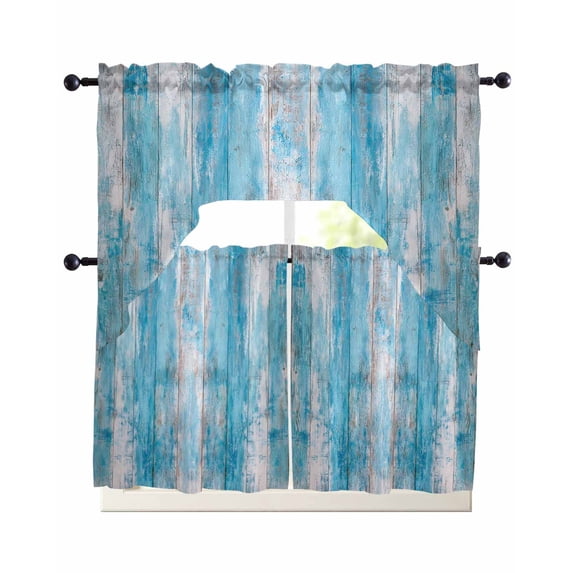 Distressed Wood Kitchen Curtains Sets 24 Inch Length with Valance ...