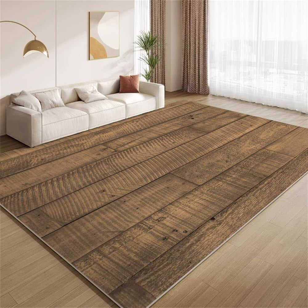 Distressed Wood Texture Area Rugs 4x5 Rug Minimalism Tan Brown Wooden ...