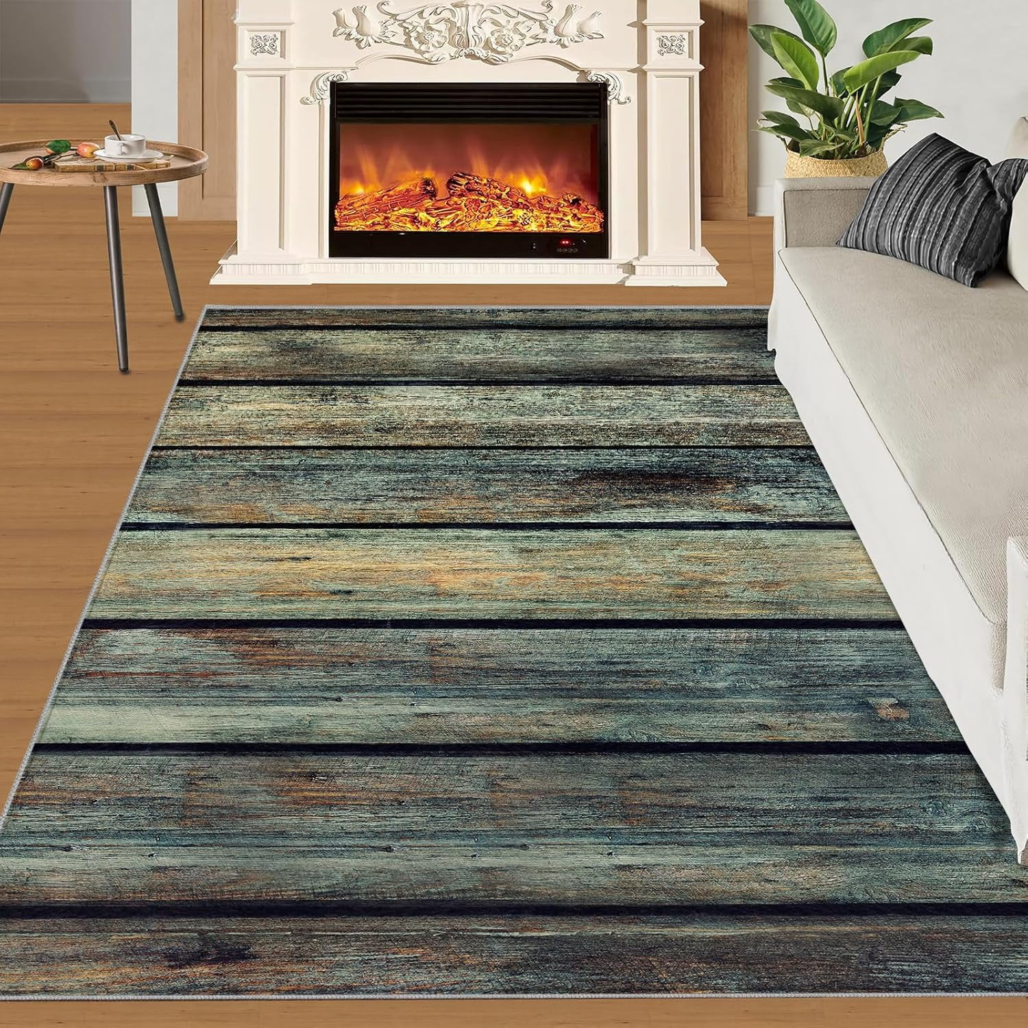 Distressed Wooden Board Texture Large Rug ，Retro Farmhouse Country ...