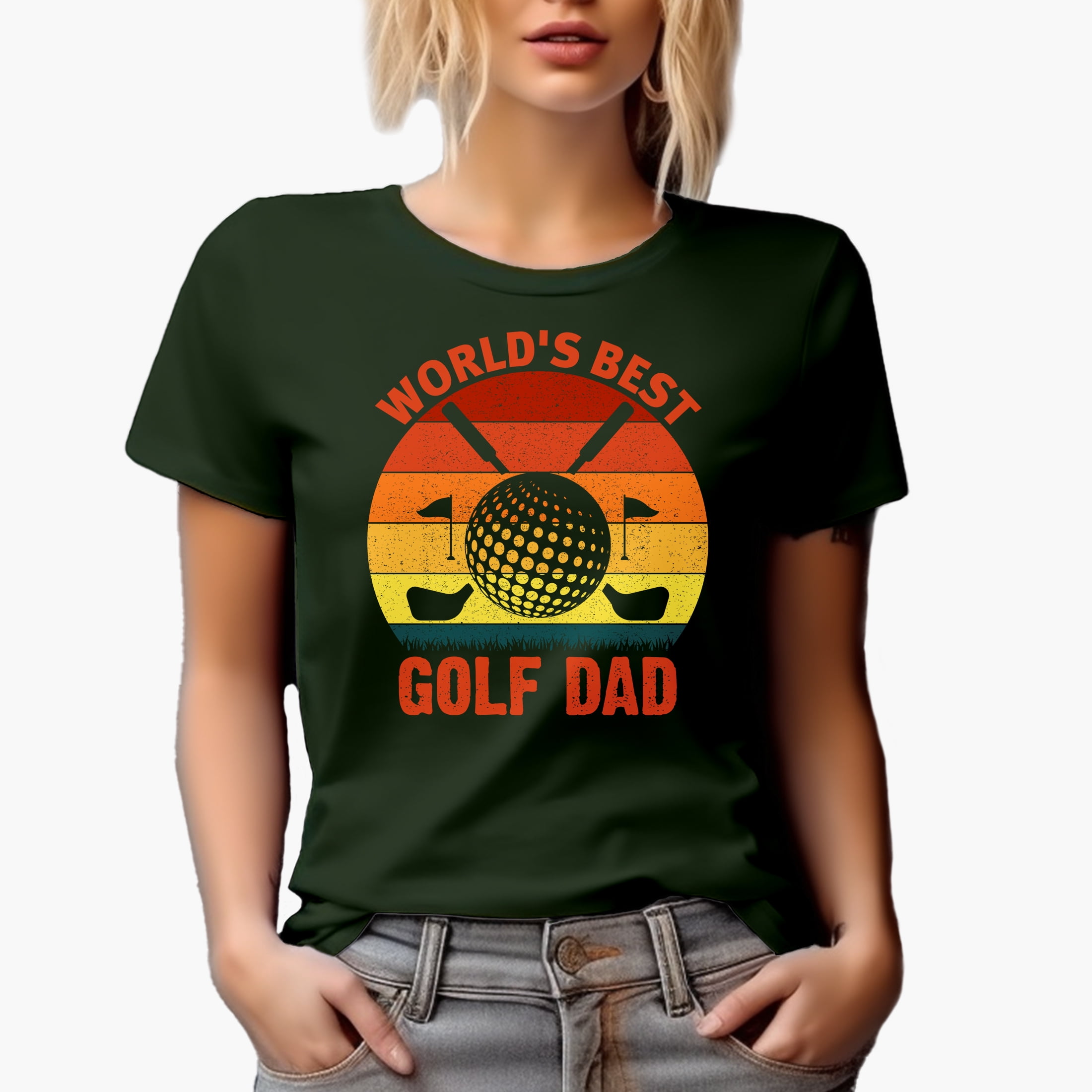 Distressed World's Best Golf Dad with a Ball, Clubs & Flags, Golf ...