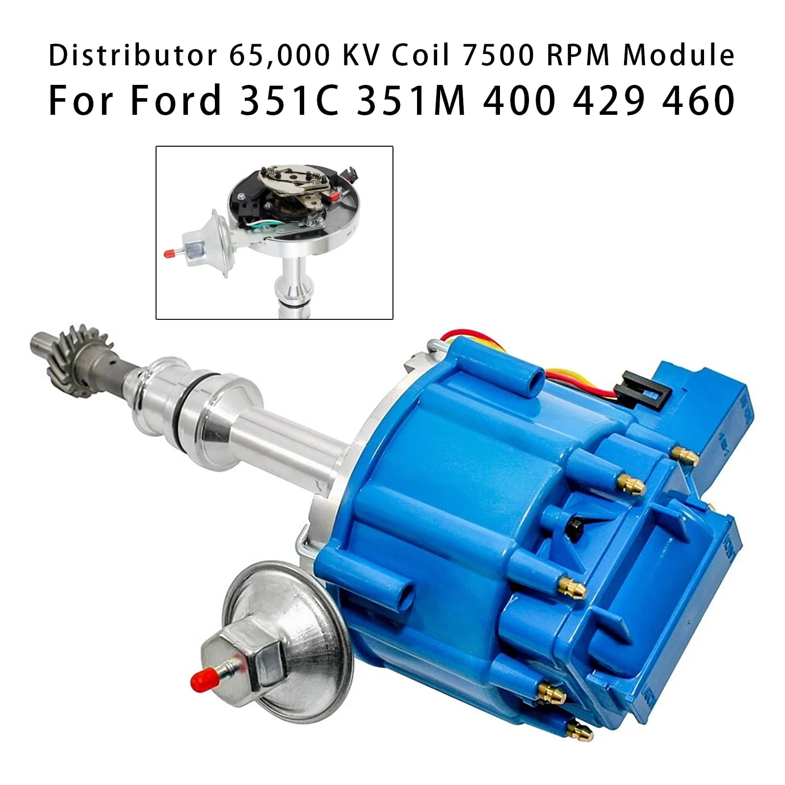 Distributor 65,000 KV Coil 7500 RPM Module For Ford 351C 351M 400 429 ...