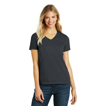 District Made Ladies Game V Neck Tee-XS (White/ Black) - Walmart.com