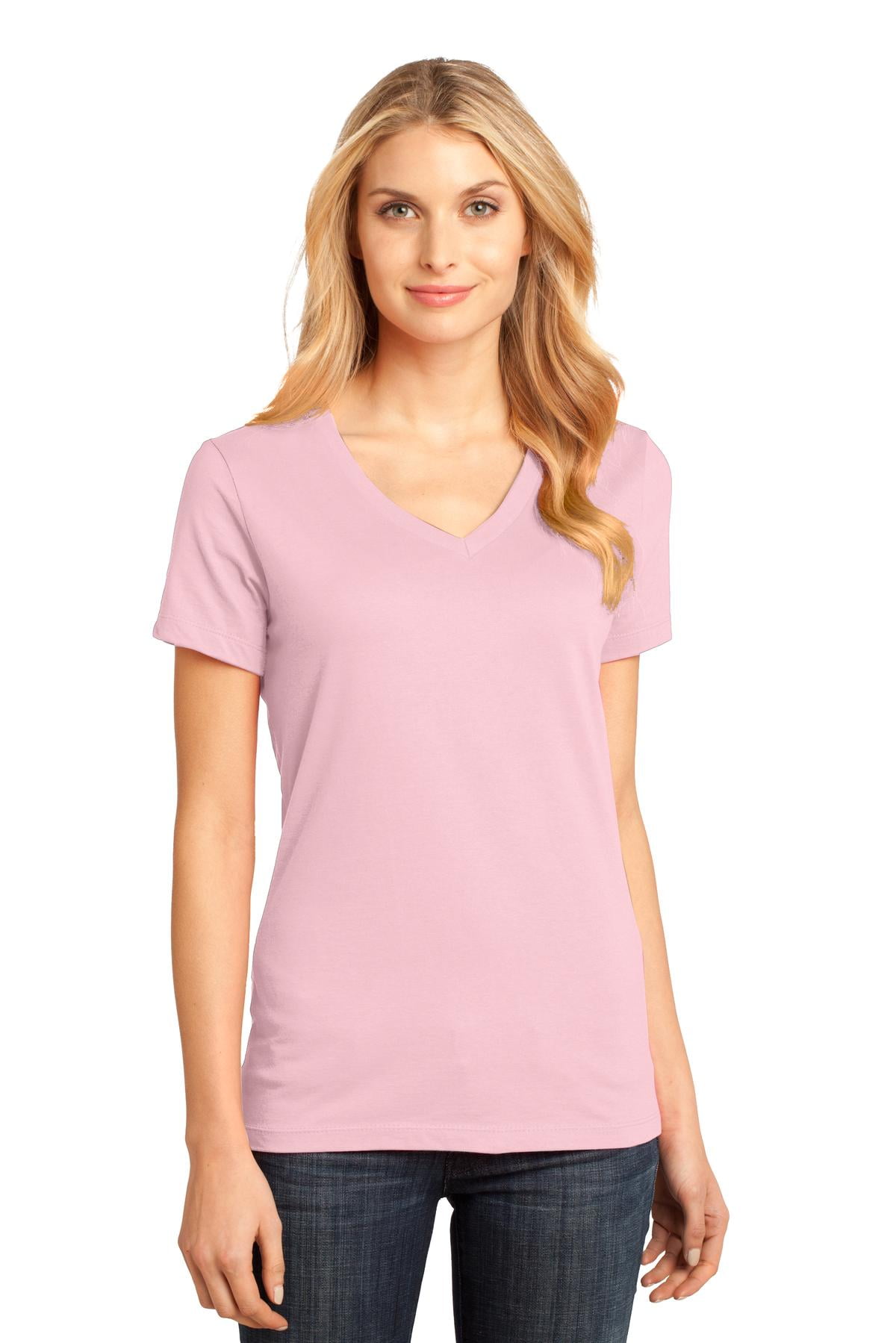 District Made Women's Short sleeve Cotton V-Neck T Shirts DM1170L ...