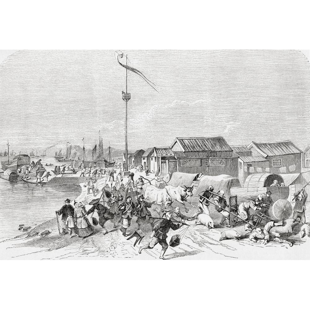 Disturbances in the dock area of Canton (modern day Guangzhou) China during the Red Turban ...