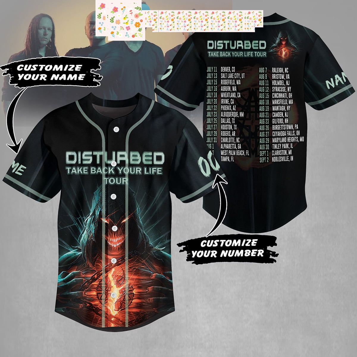 Disturbed Take Back Your Life Tour Personalized Baseball Jersey ...