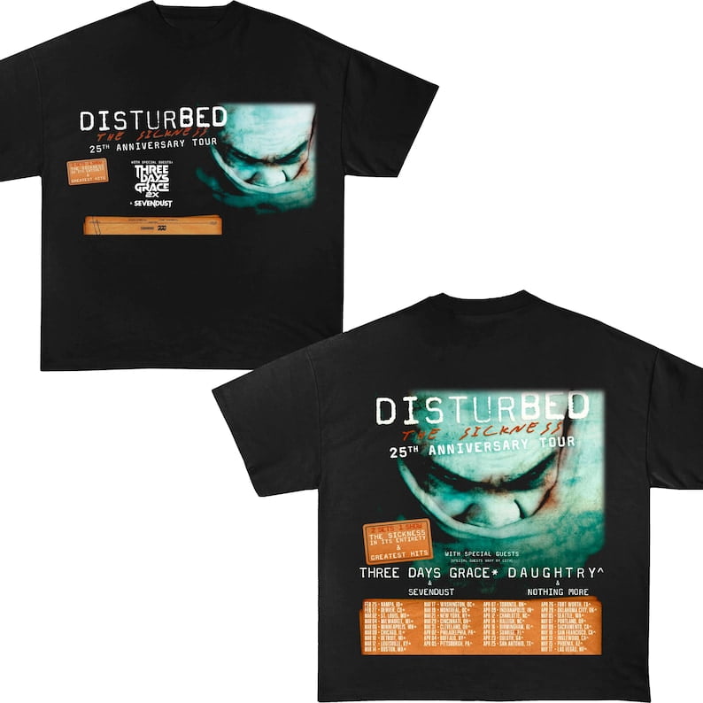 Disturbed The Sickness 25th Anniversary Tour Date 2025 Merch, Disturbed ...