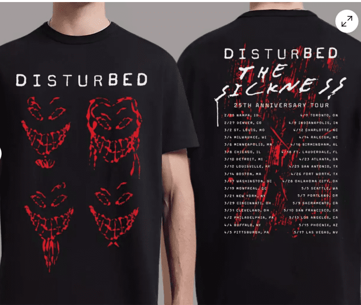 Disturbed The Sickness 25th Anniversary Tour Faces Tour Two T-Shirt 2D ...