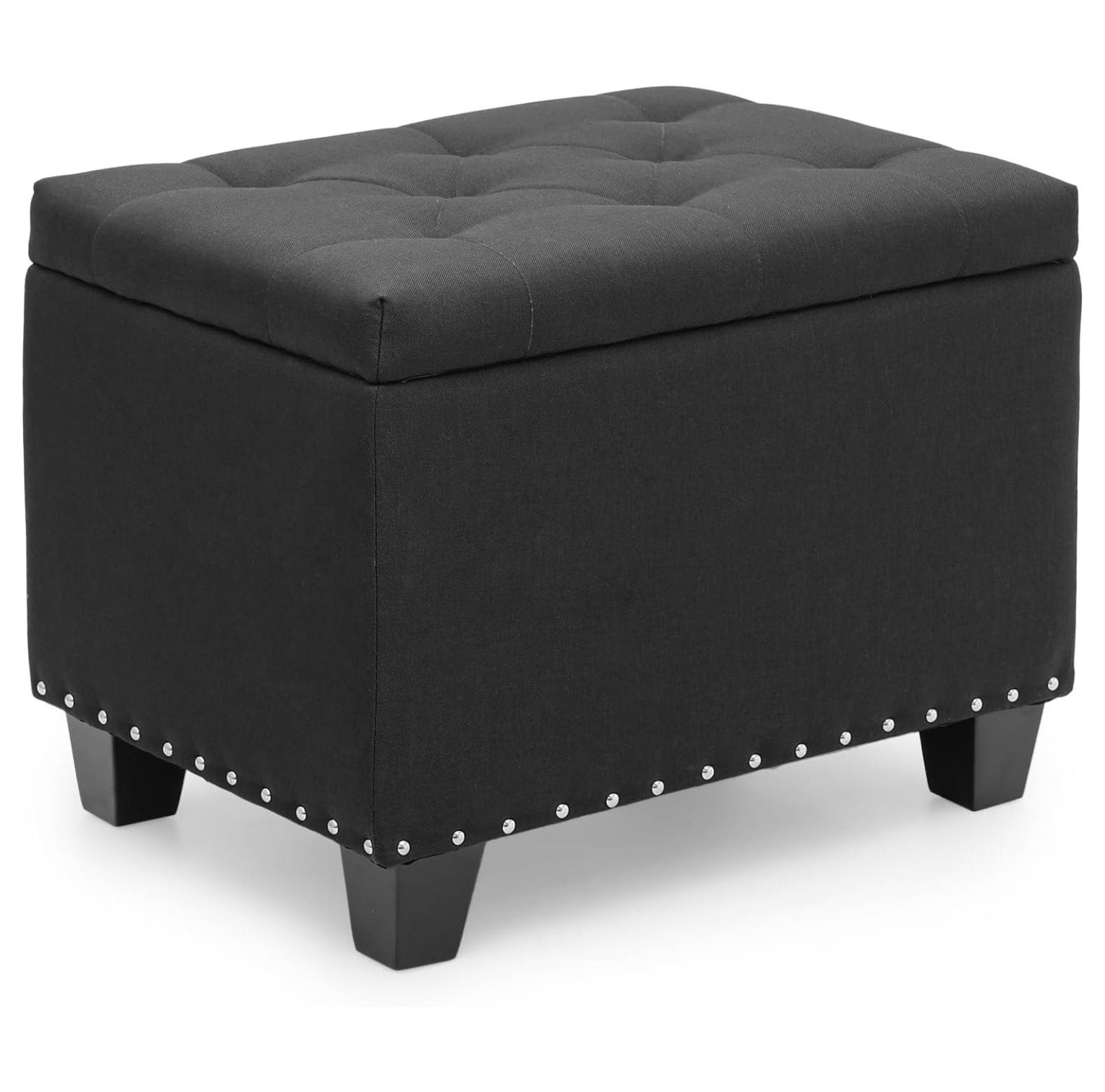 Ditangy 24 Inch Storage Ottoman Bench, Contemporary Black Linen Foot ...