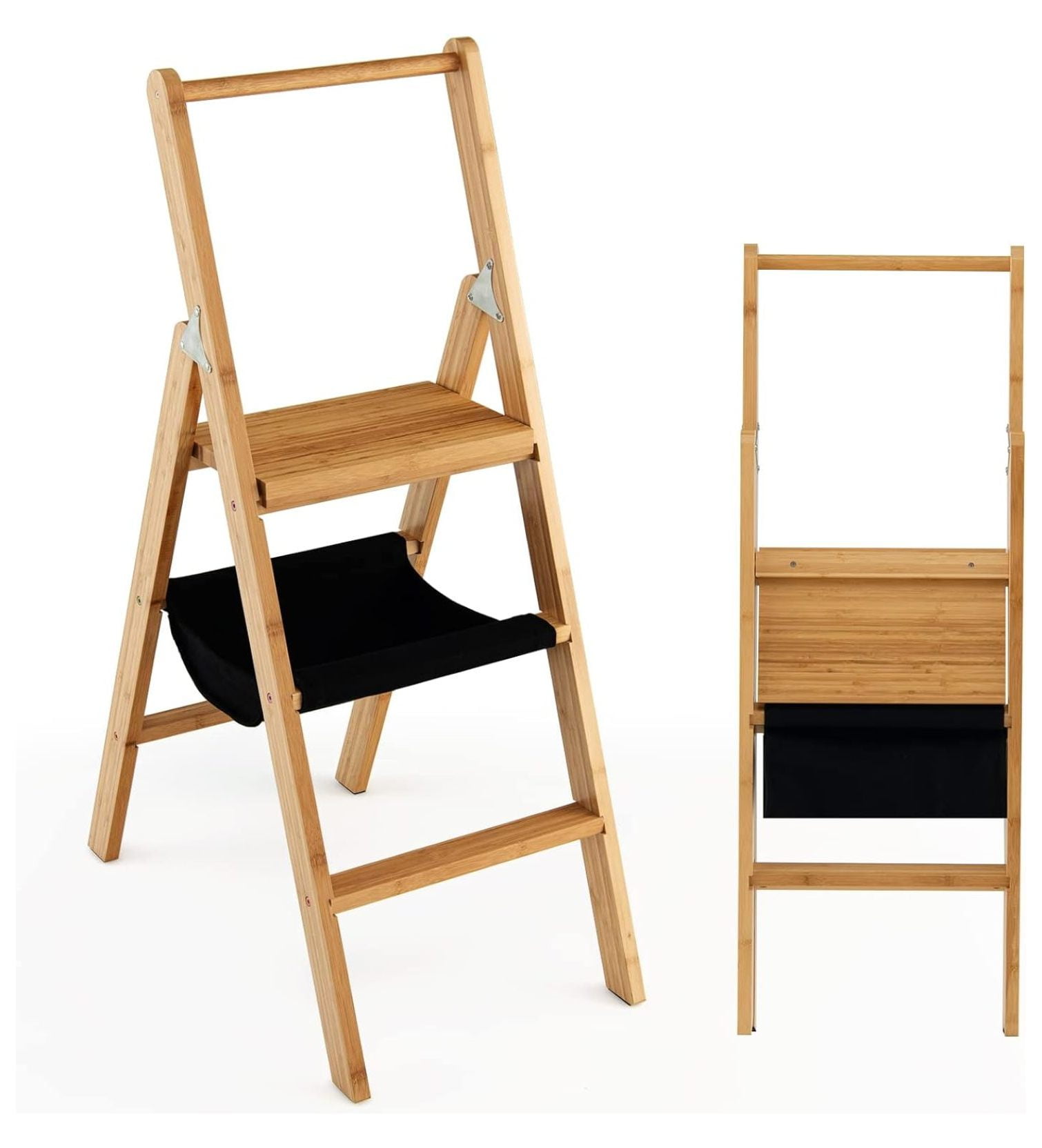 Ditangy 3 Step Bamboo Ladder, Folding Step Stool with Storage Bag, High ...