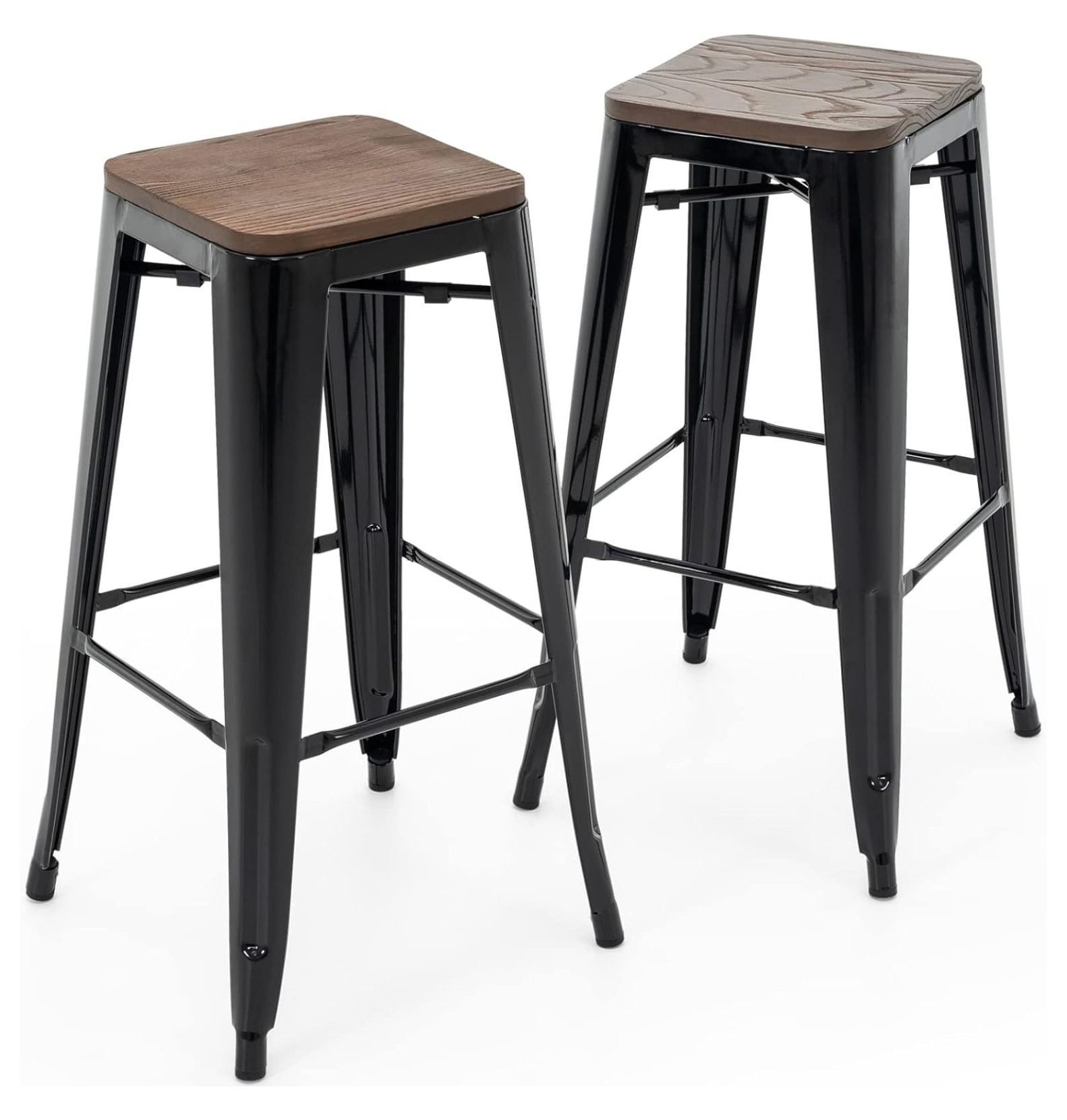Ditangy 30 Inch Metal Bar Stools with Square Solid Elm Wood Seat Top ...