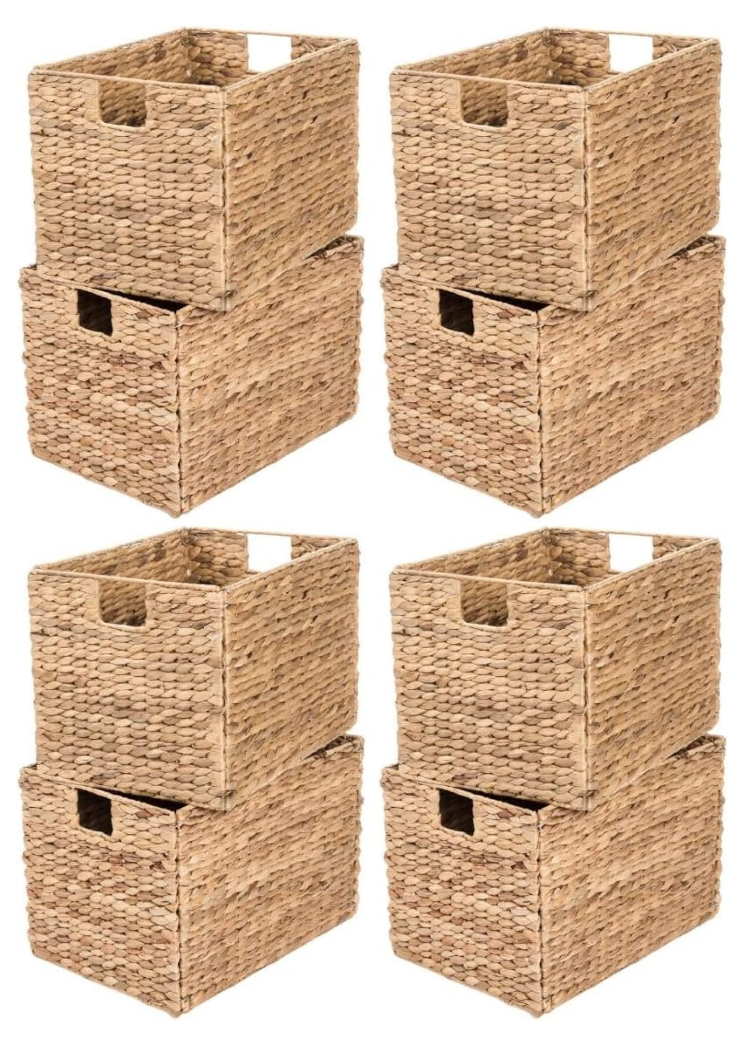 Ditangy 8 Decorative Hand-Woven Water Hyacinth Wicker Storage Basket ...