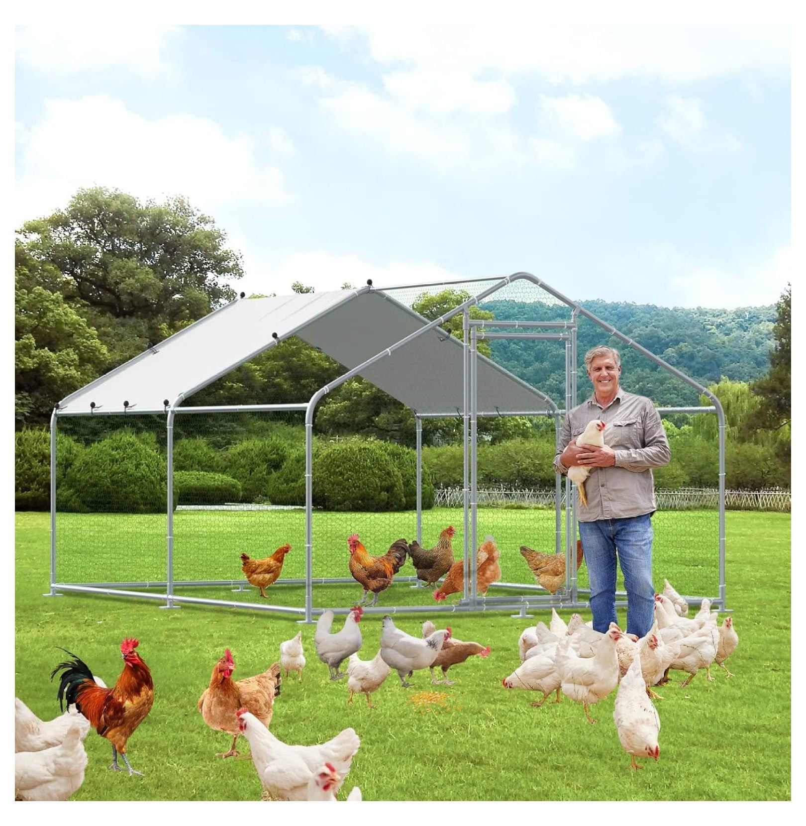 Ditangy Large Metal Chicken Coop Outdoor Walk-in Poultry Cage Hen Run ...