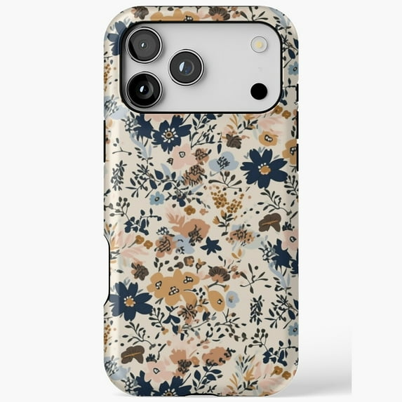 Ditsy Cream And Black Floral Pattern iPhone Case 11 through 17 Pro Max ...