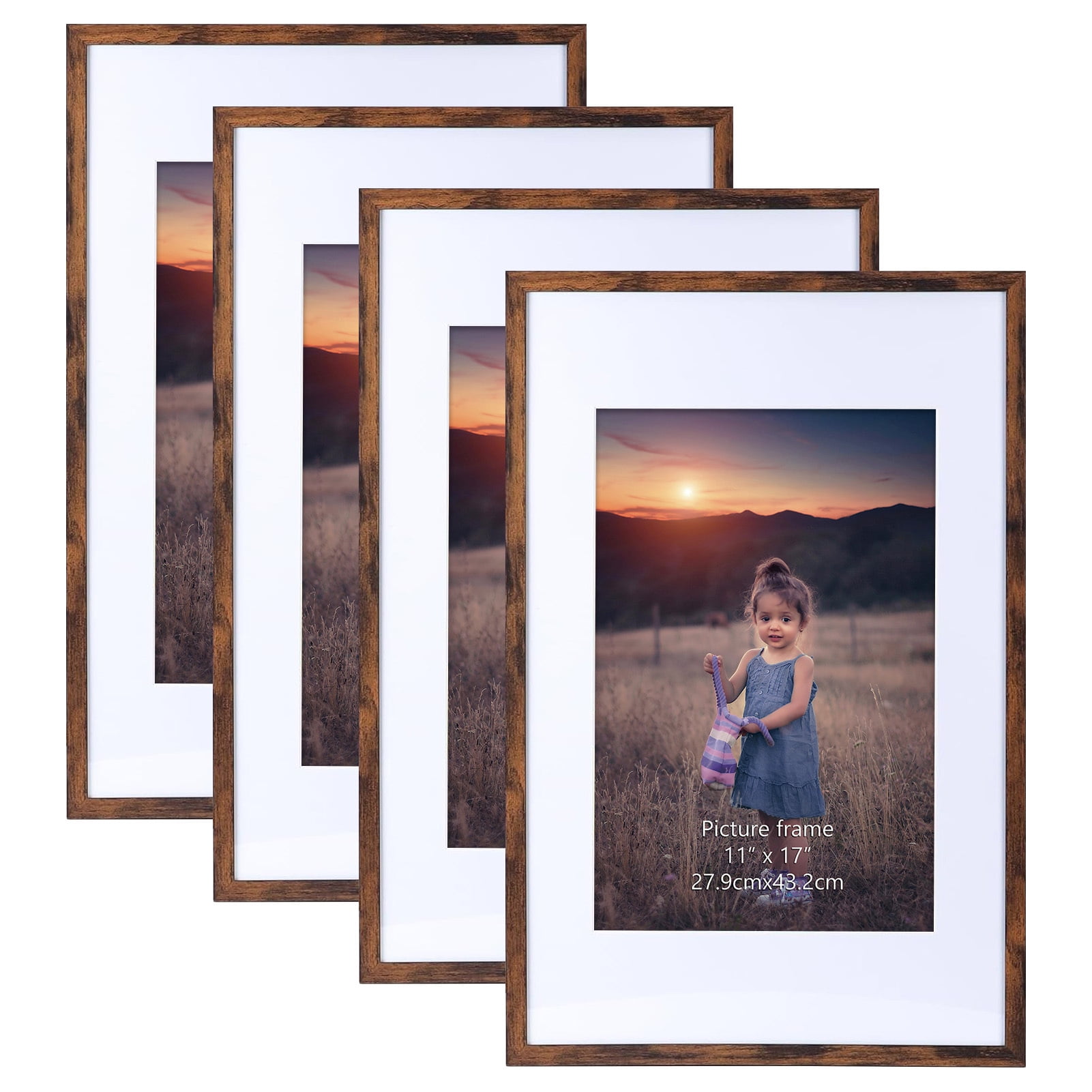 4 Pack 11x17 Brown Frames, Wall/Tabletop Display, For 8x12 Photos with ...