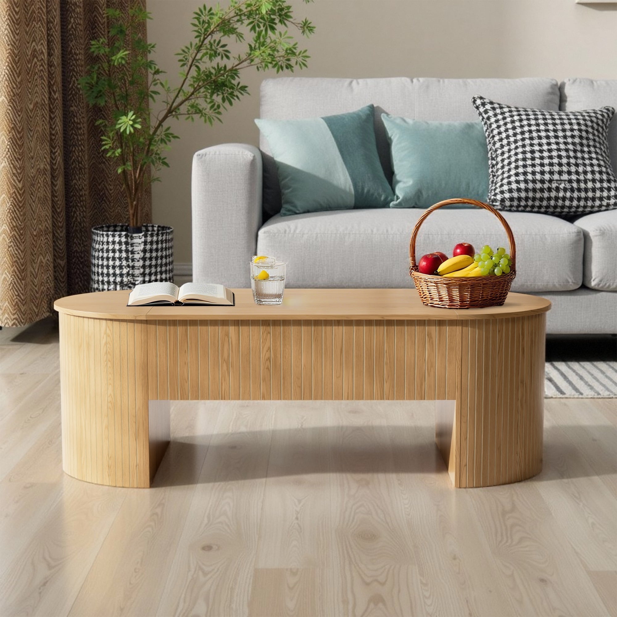 Diubas Oval Lift Top Coffee Table with Hidden Storage, Fluted Coffee ...