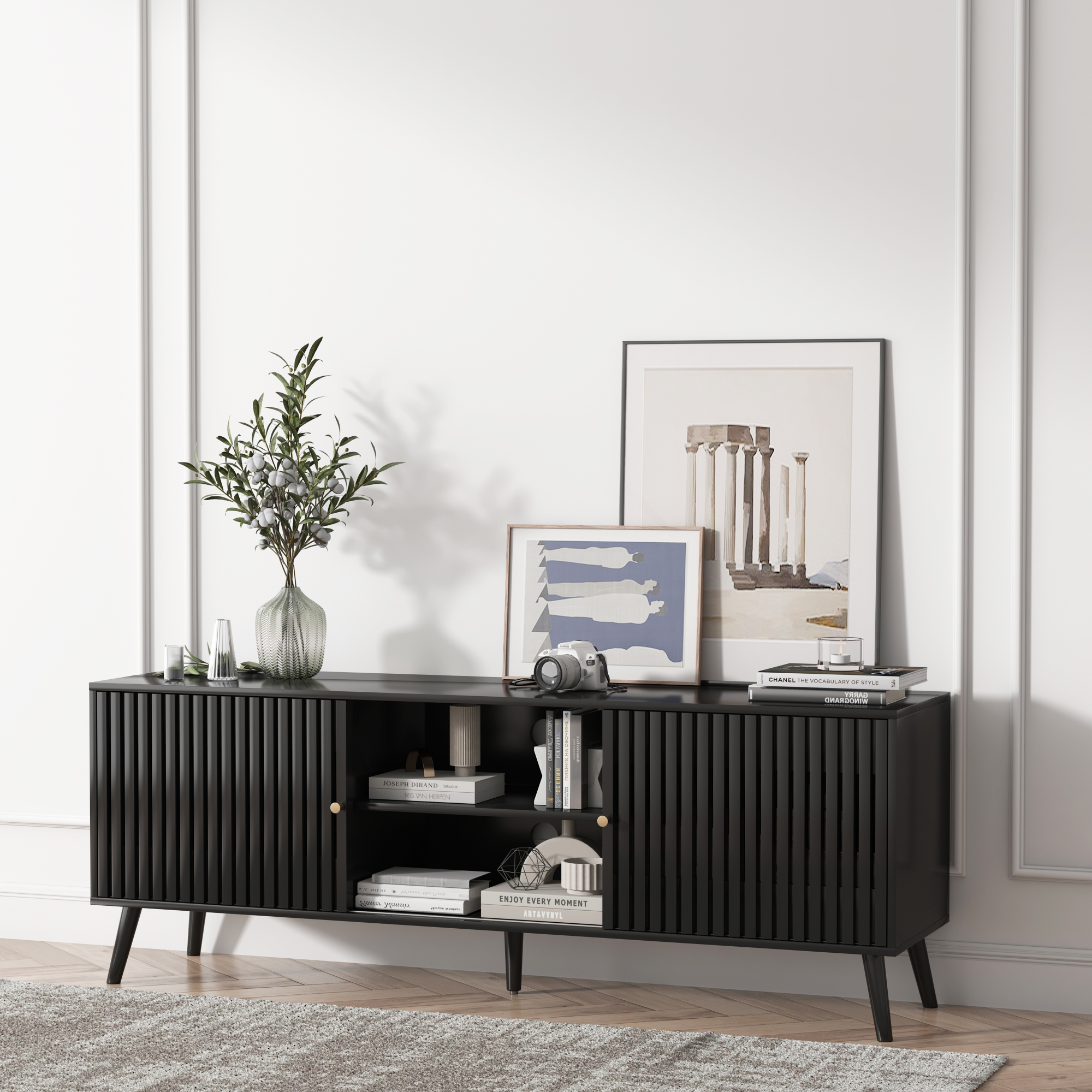 Gymax Wood TV Stand Entertainment Media Center Console for TV up to 50 ...