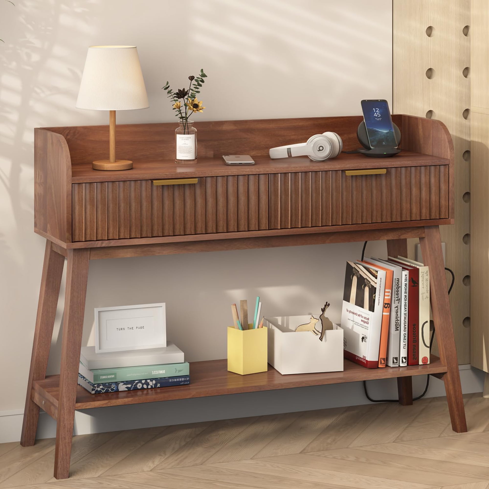 Diubas Wood Console Table, Outlets and USB Ports, Entryway Table ...