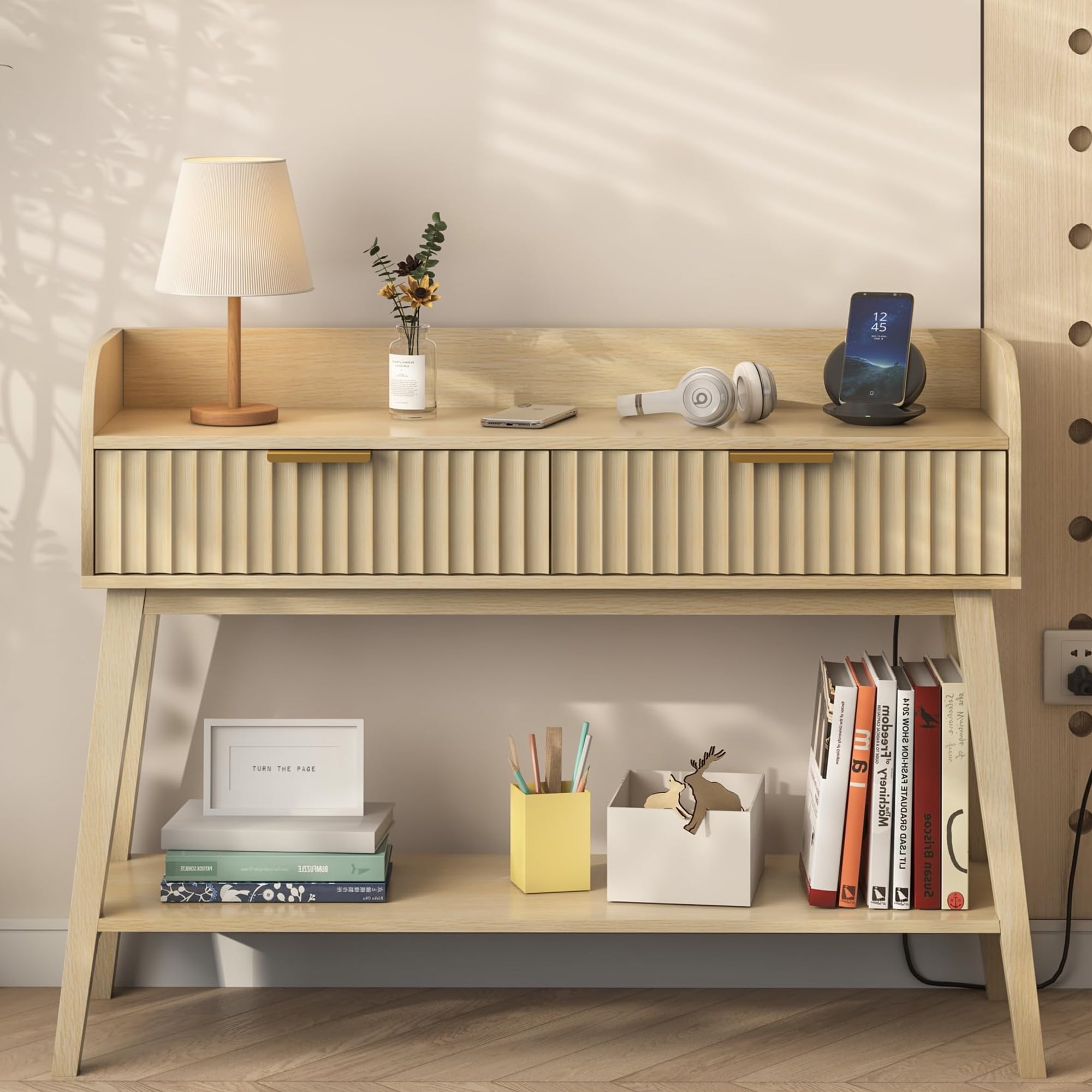 Diubas Wood Console Table, Outlets and USB Ports, Entryway Table ...