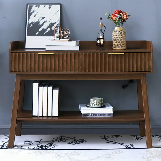 Diubas Wood Console Table, Outlets and USB Ports, Entryway Table ...