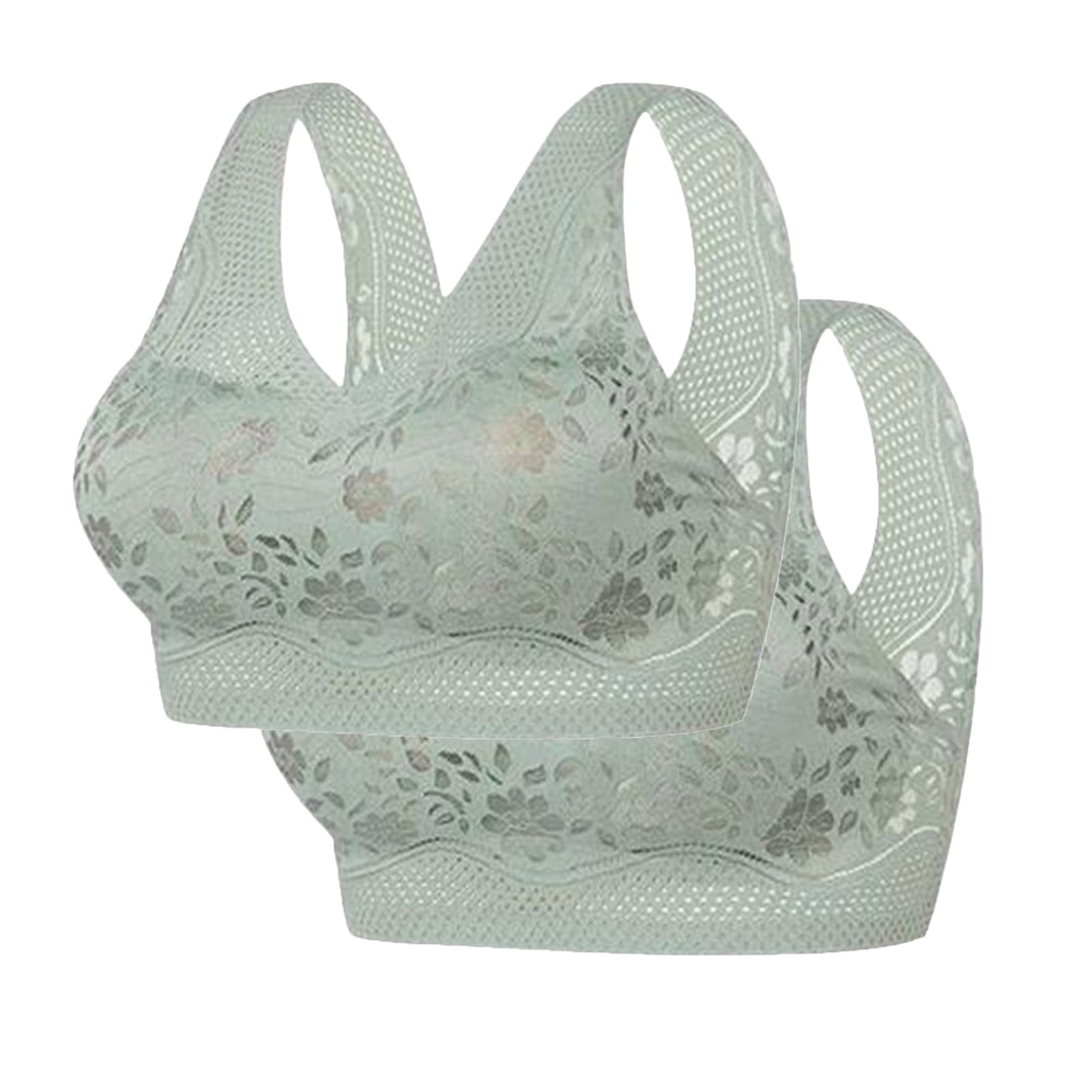 Diufon 2 Pack Wide Strap Bra for Women Wireless Soft Breathable Lace ...