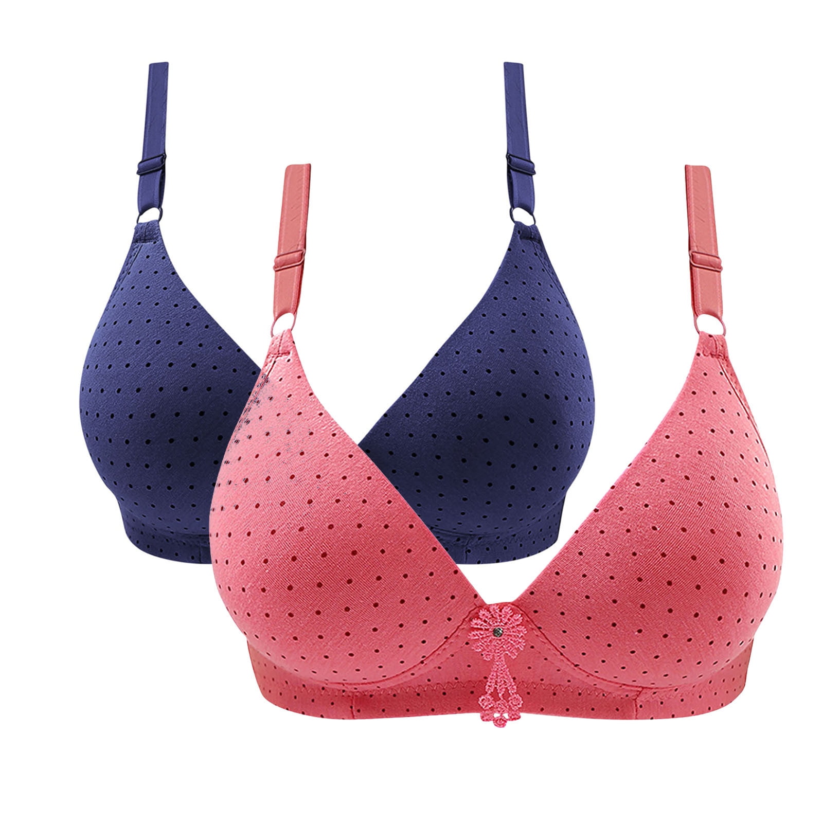 Diufon 2 Pack Wireless Comfortable Bra for Women Polka Dot Printed Deep ...