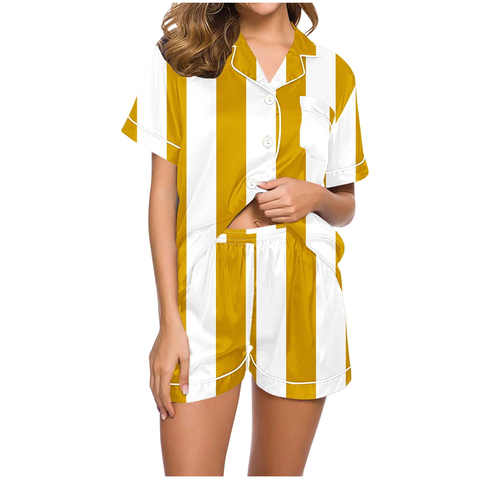 Diufon 2 Piece Soft Pajama Set for Women Casual Loose V Neck Short ...