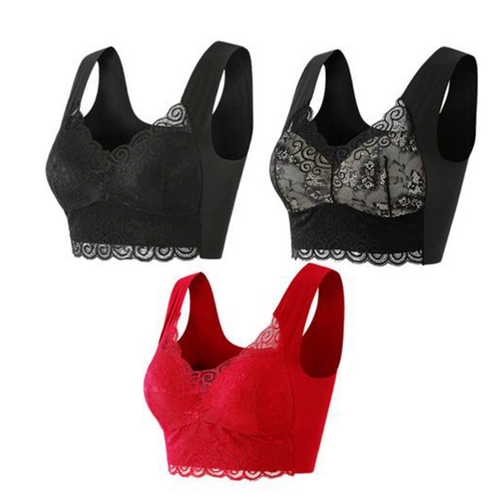 Diufon 3 Pack Wide Strap Lace Bra for Women Comfortable Plus Size Full ...