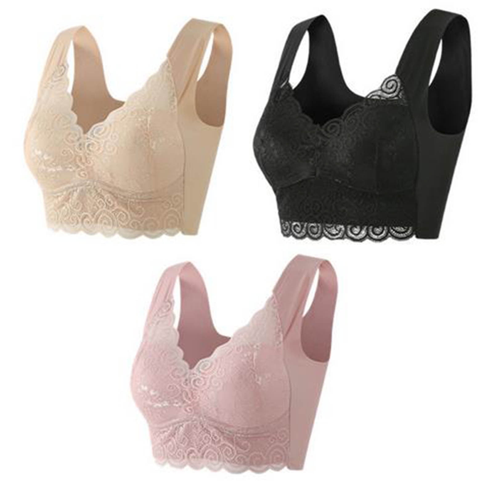 Diufon 3 Pack Wide Strap Lace Bra for Women Comfortable Plus Size Full ...