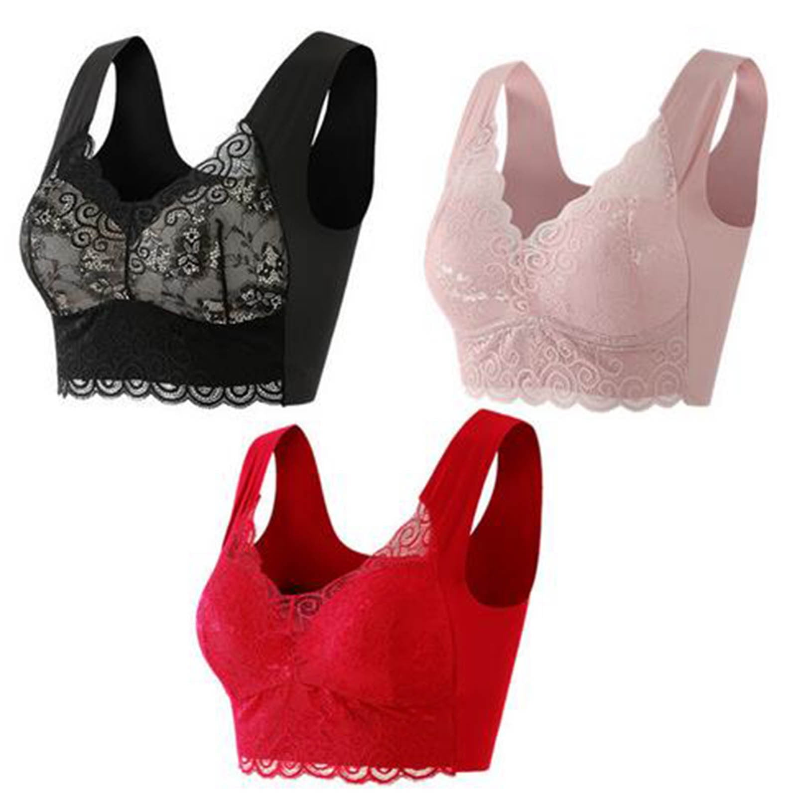 Diufon 3 Pack Wide Strap Lace Bra for Women Comfortable Plus Size Full ...