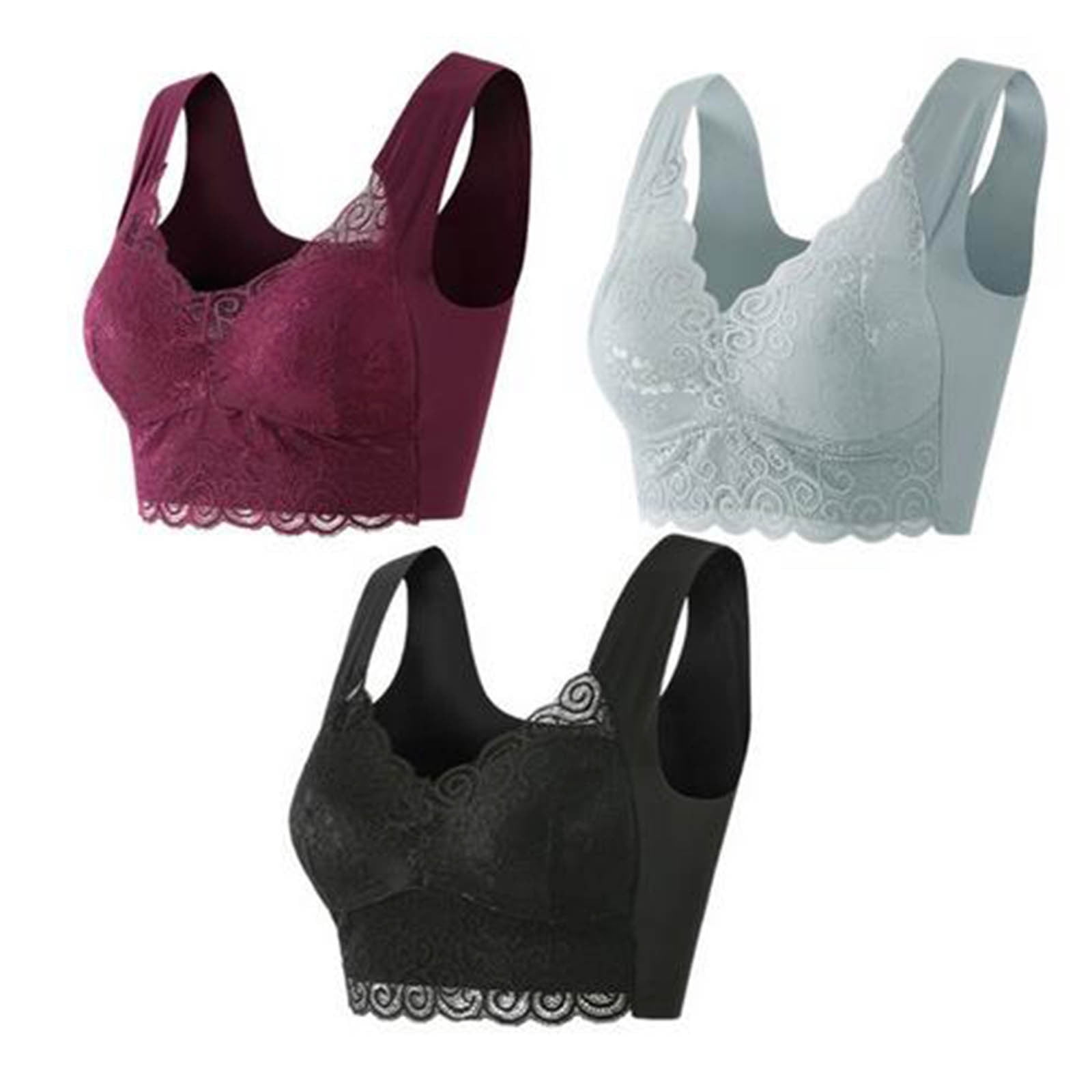Diufon 3 Pack Wide Strap Lace Bra for Women Comfortable Plus Size Full ...