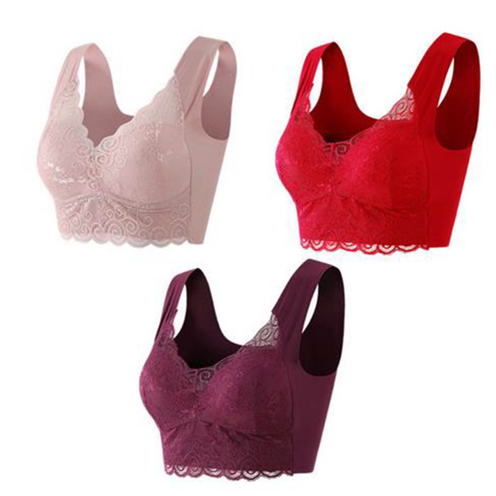 Diufon 3 Pack Wide Strap Lace Bra for Women Comfortable Plus Size Full ...