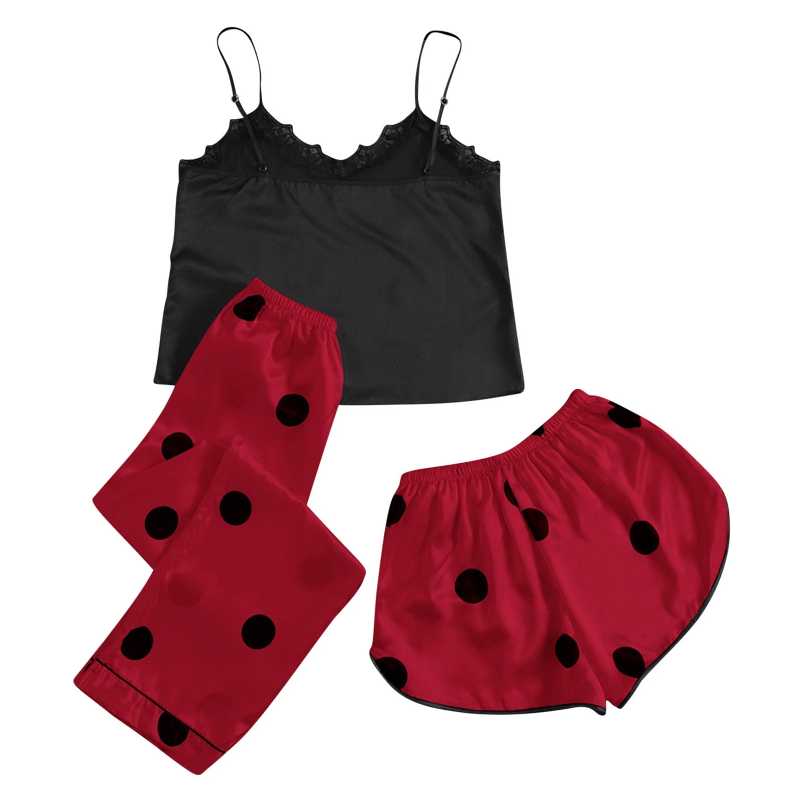 Diufon 3PCS Womens Pajamas V Neck Sleeveless Tops Polka Dot Elastic ...