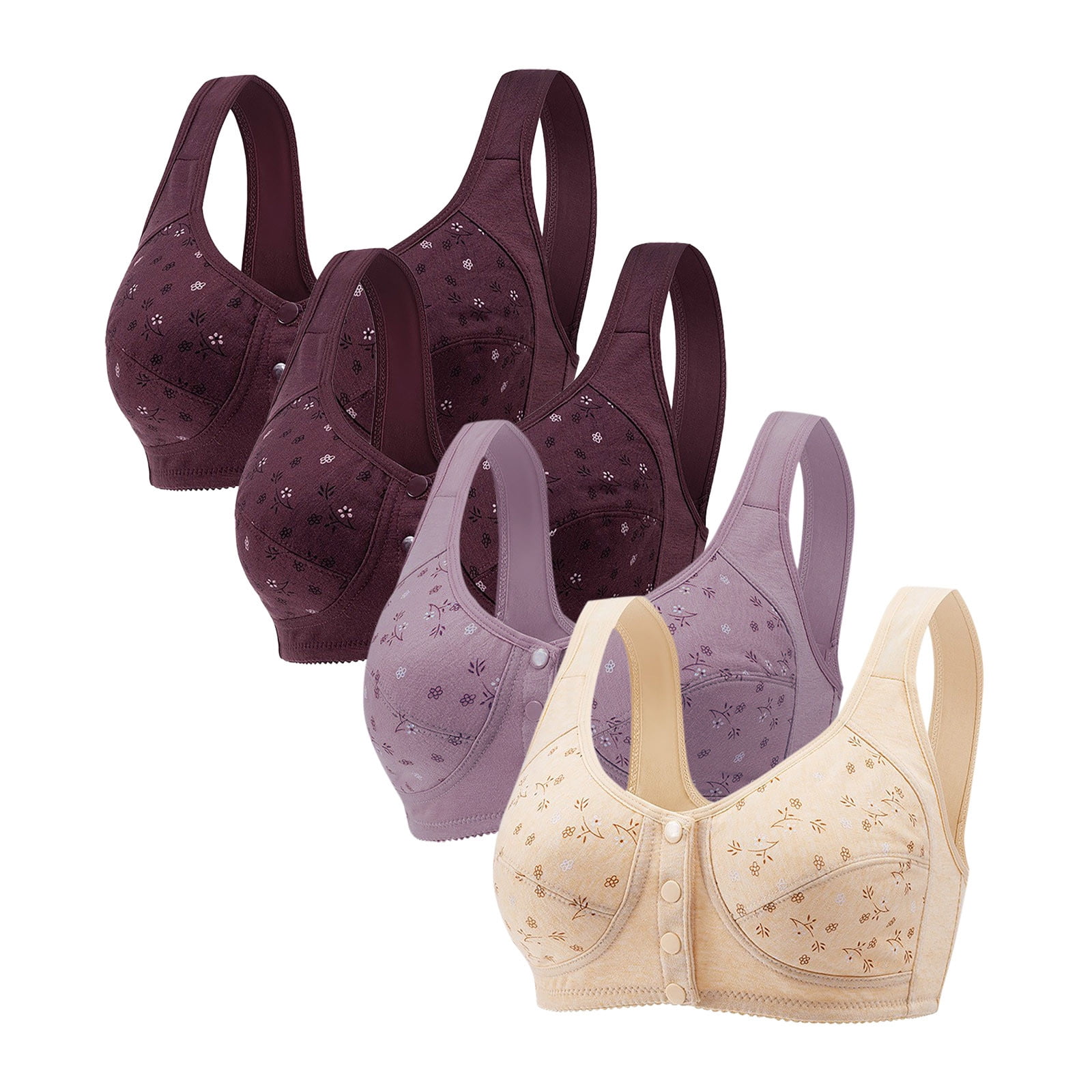 Diufon 4 Pack Wide Strap Bra for Women Everyday Front Closure Wireless ...