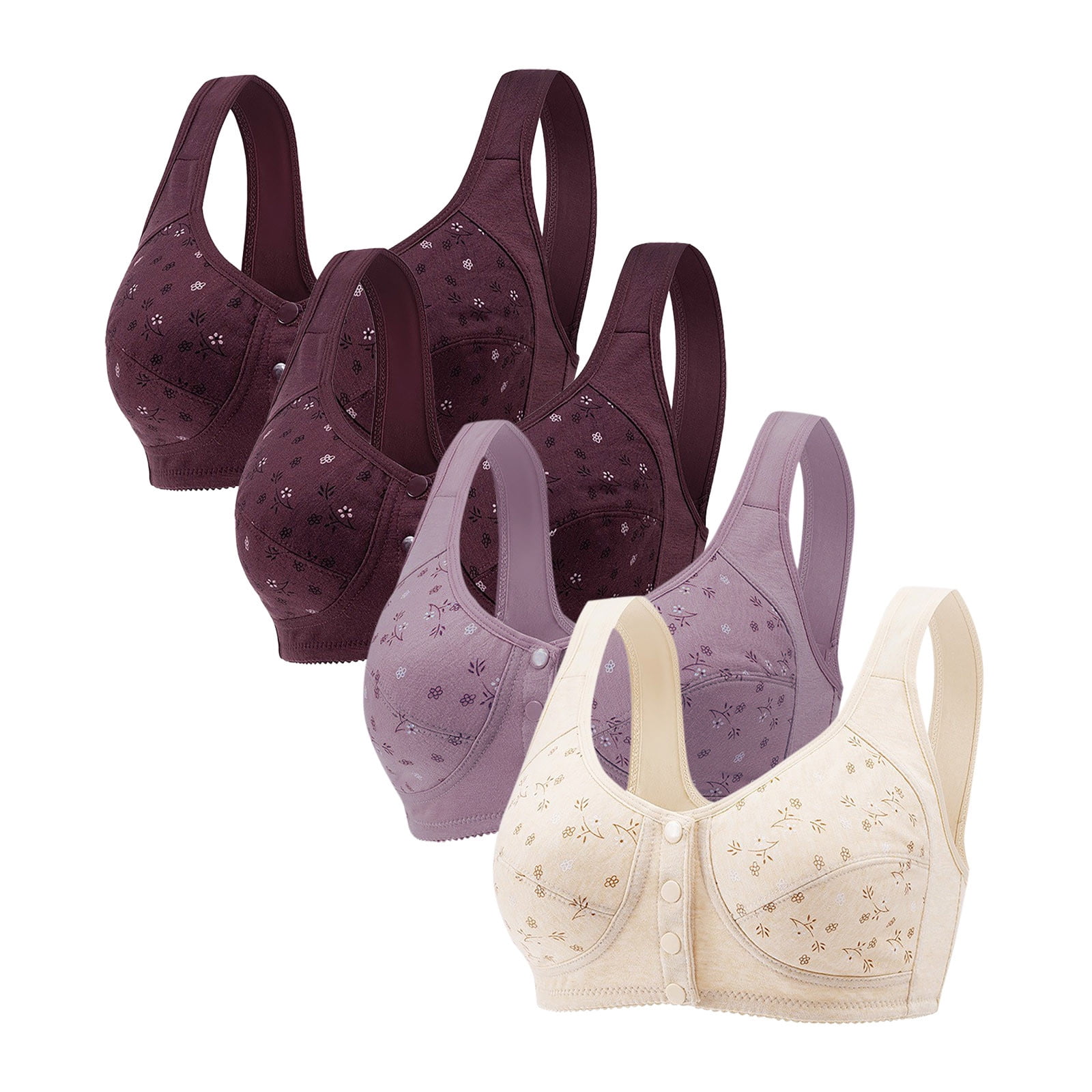 Diufon 4 Pack Wide Strap Bra for Women Everyday Front Closure Wireless ...