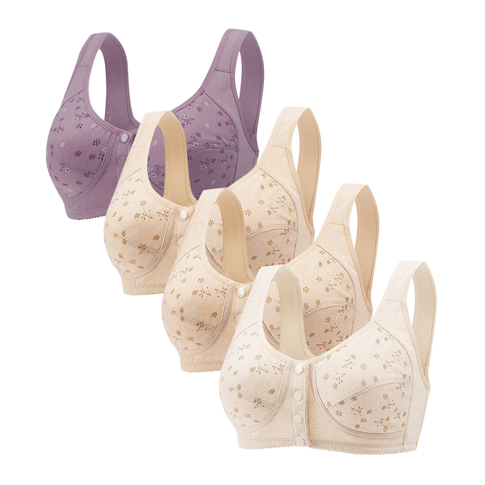 Diufon 4 Pack Wide Strap Bra for Women Everyday Front Closure Wireless ...