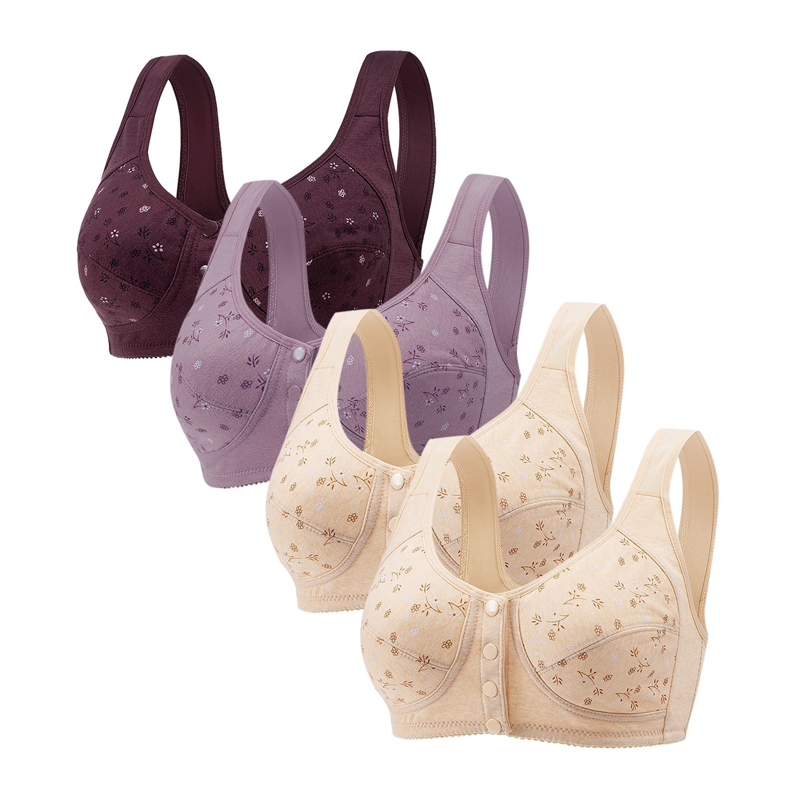 Diufon 4 Pack Wide Strap Bra for Women Everyday Front Closure Wireless ...