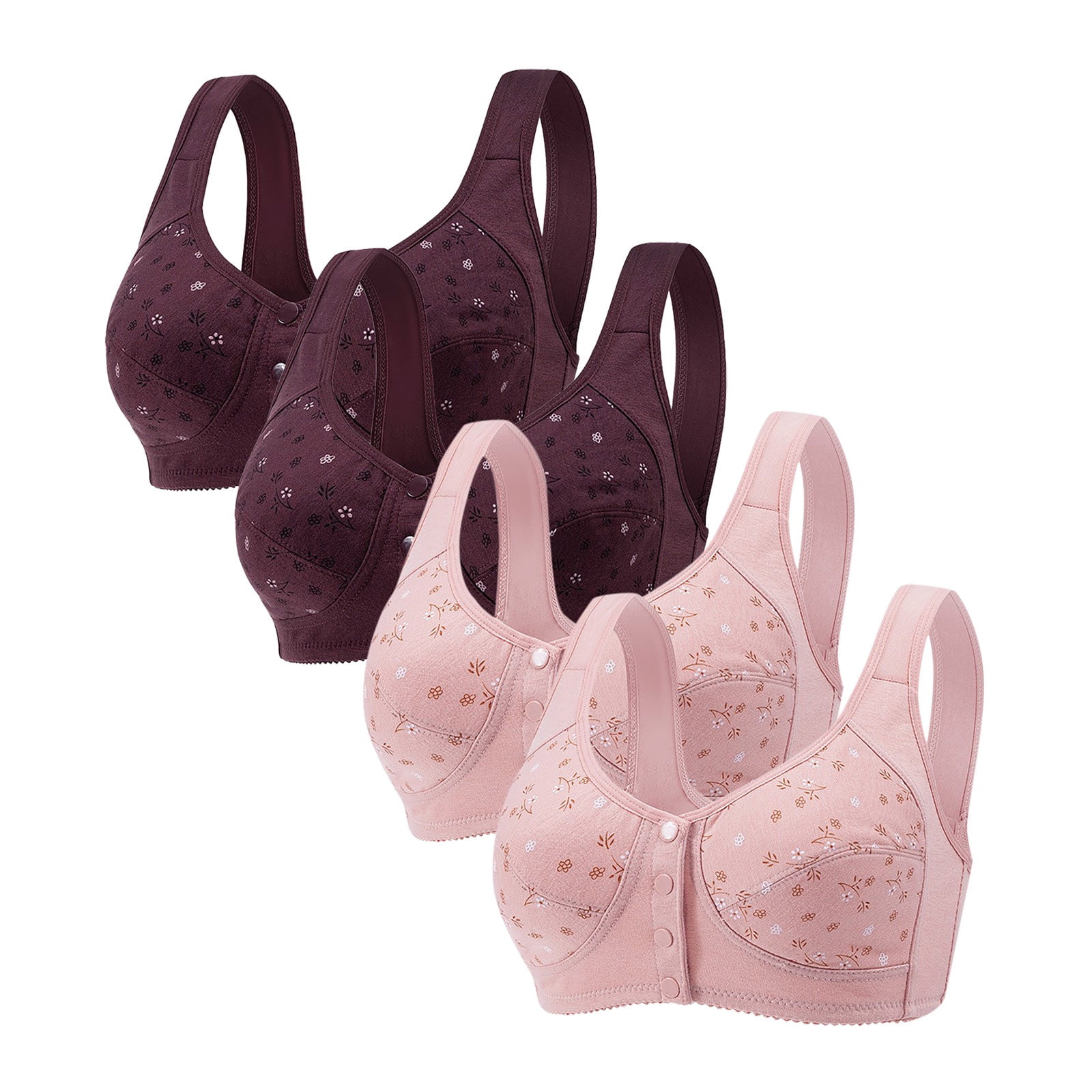 Diufon 4 Pack Wide Strap Bra for Women Everyday Front Closure Wireless ...