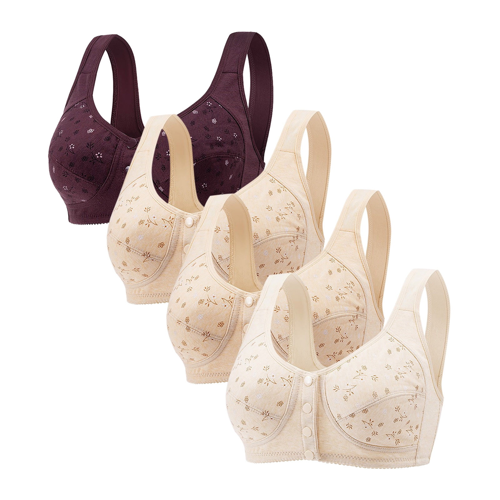 Diufon 4 Pack Wide Strap Bra for Women Everyday Front Closure Wireless ...