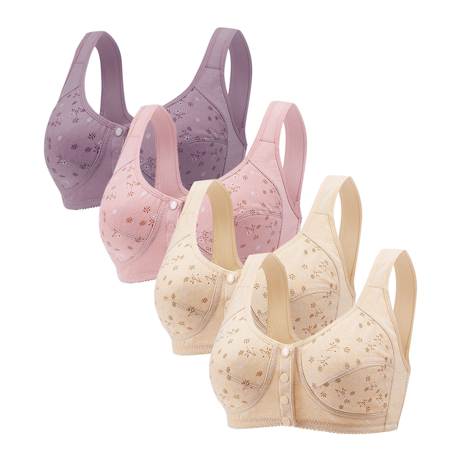 Diufon 4 Pack Wide Strap Bra for Women Everyday Front Closure Wireless ...