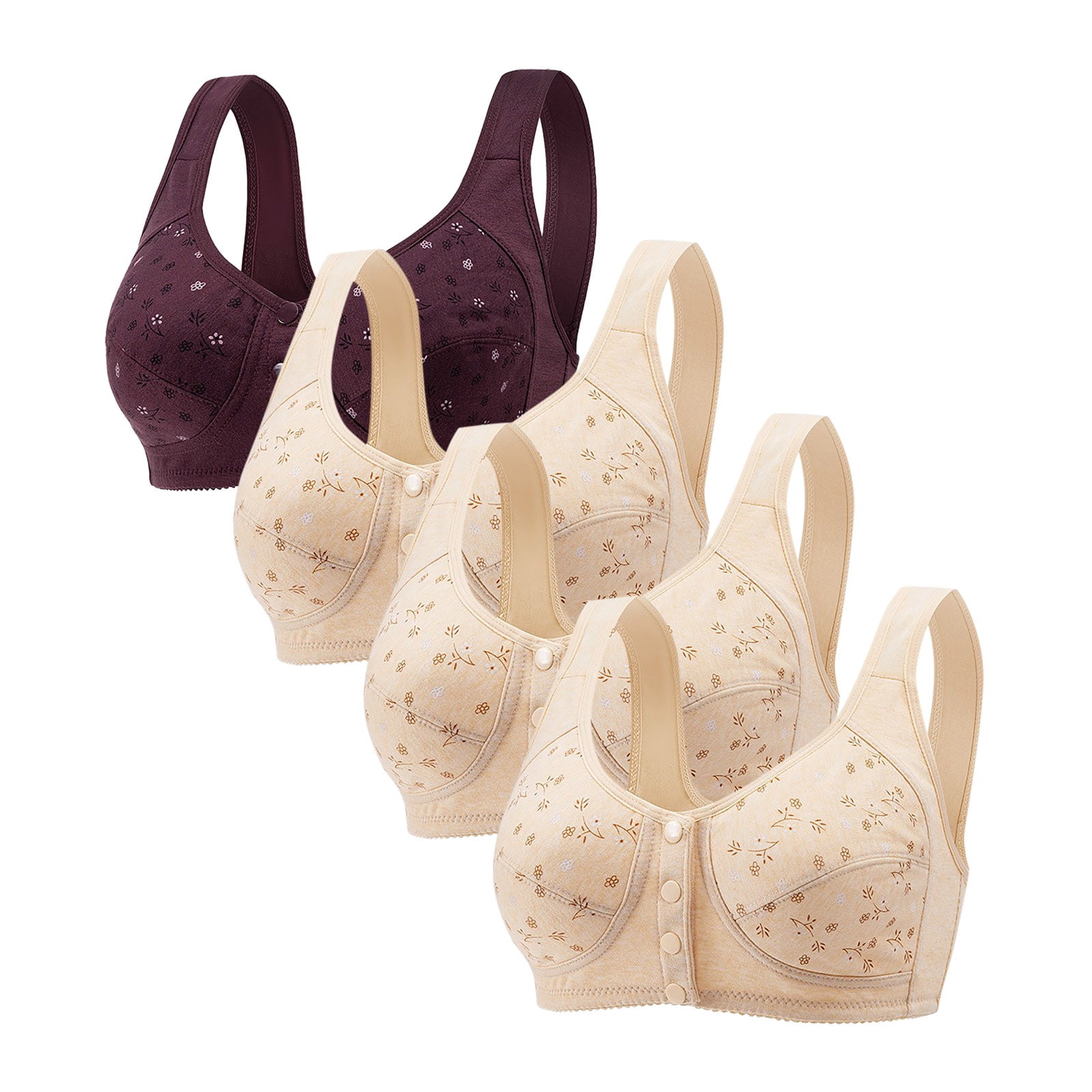 Diufon 4 Pack Wide Strap Bra for Women Everyday Front Closure Wireless ...