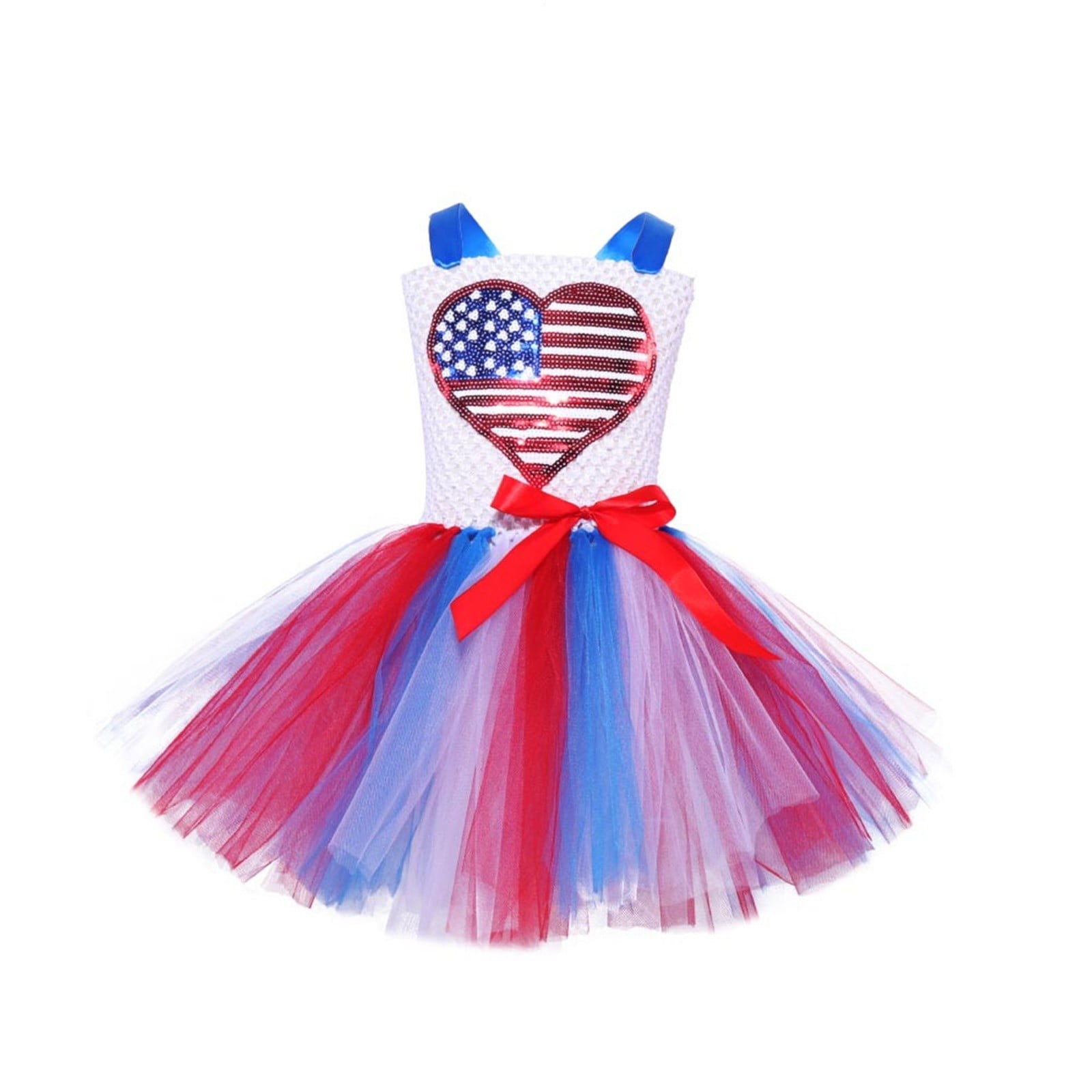 Diufon 4th of July Dresses for Girls Sleeveless Mesh Cute Dress ...