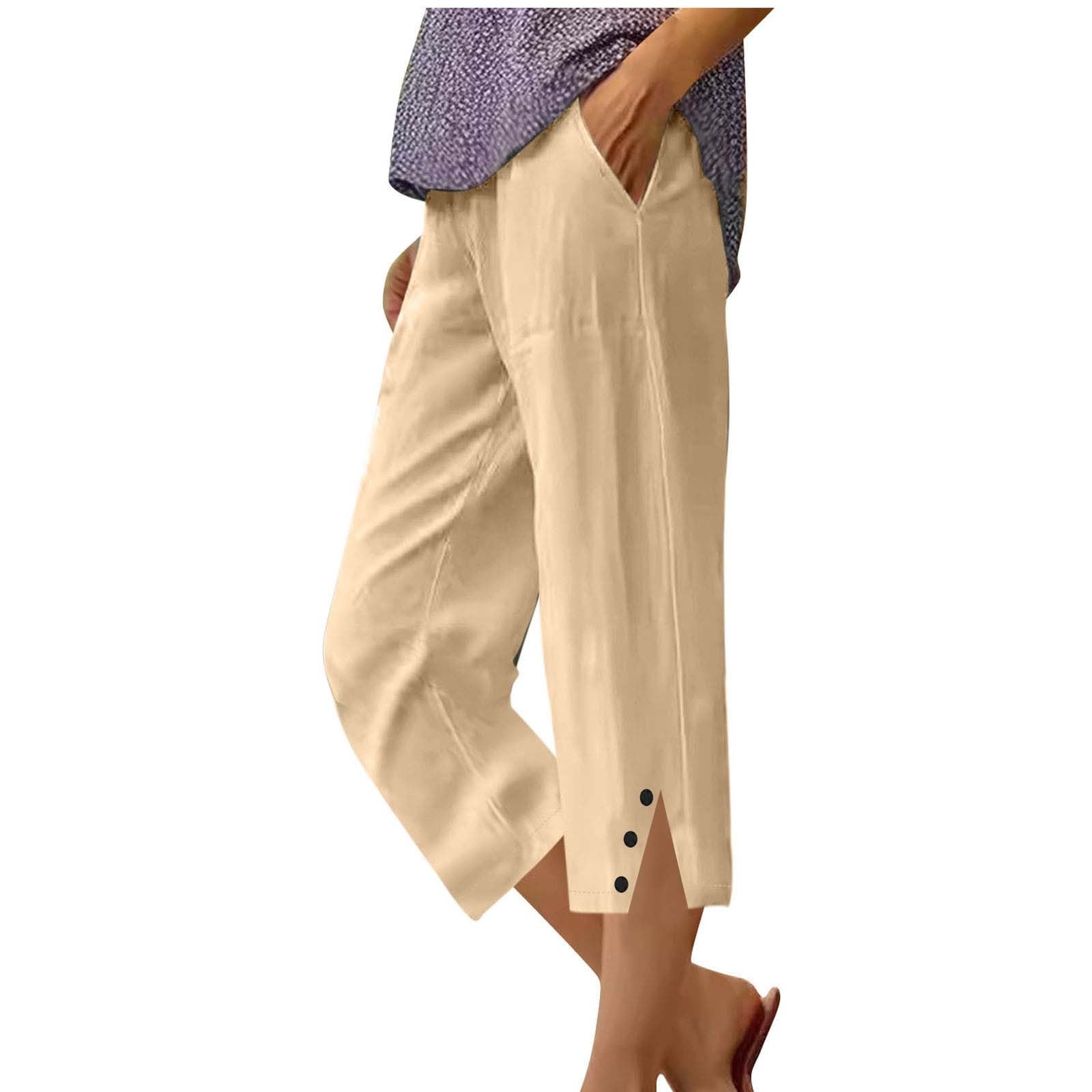 Diufon Capri Pants for Women Dressy Casual Summer Elastic High Waist ...