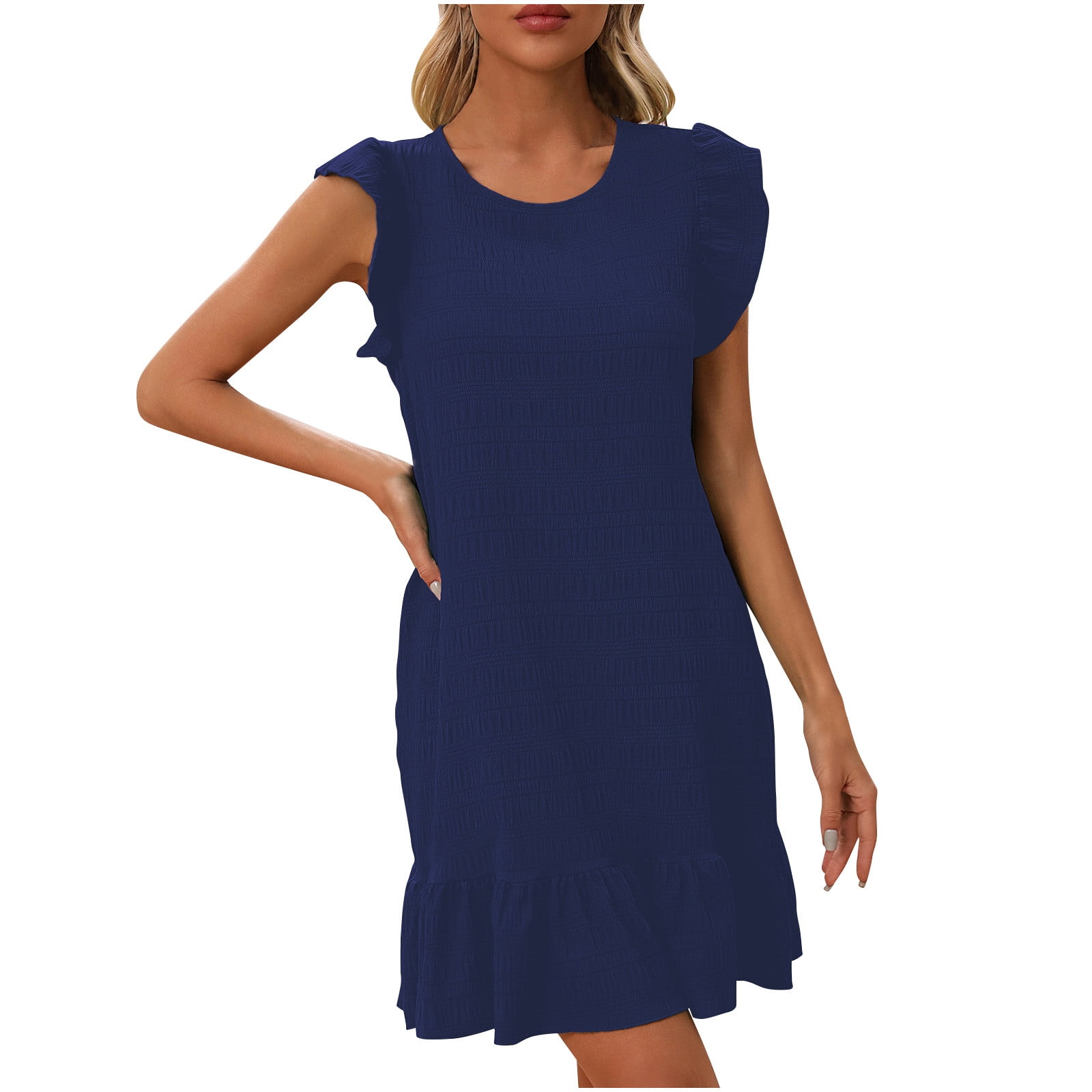 Diufon Casual Summer Dresses for Women Round Neck Ruffle Sleeveless ...