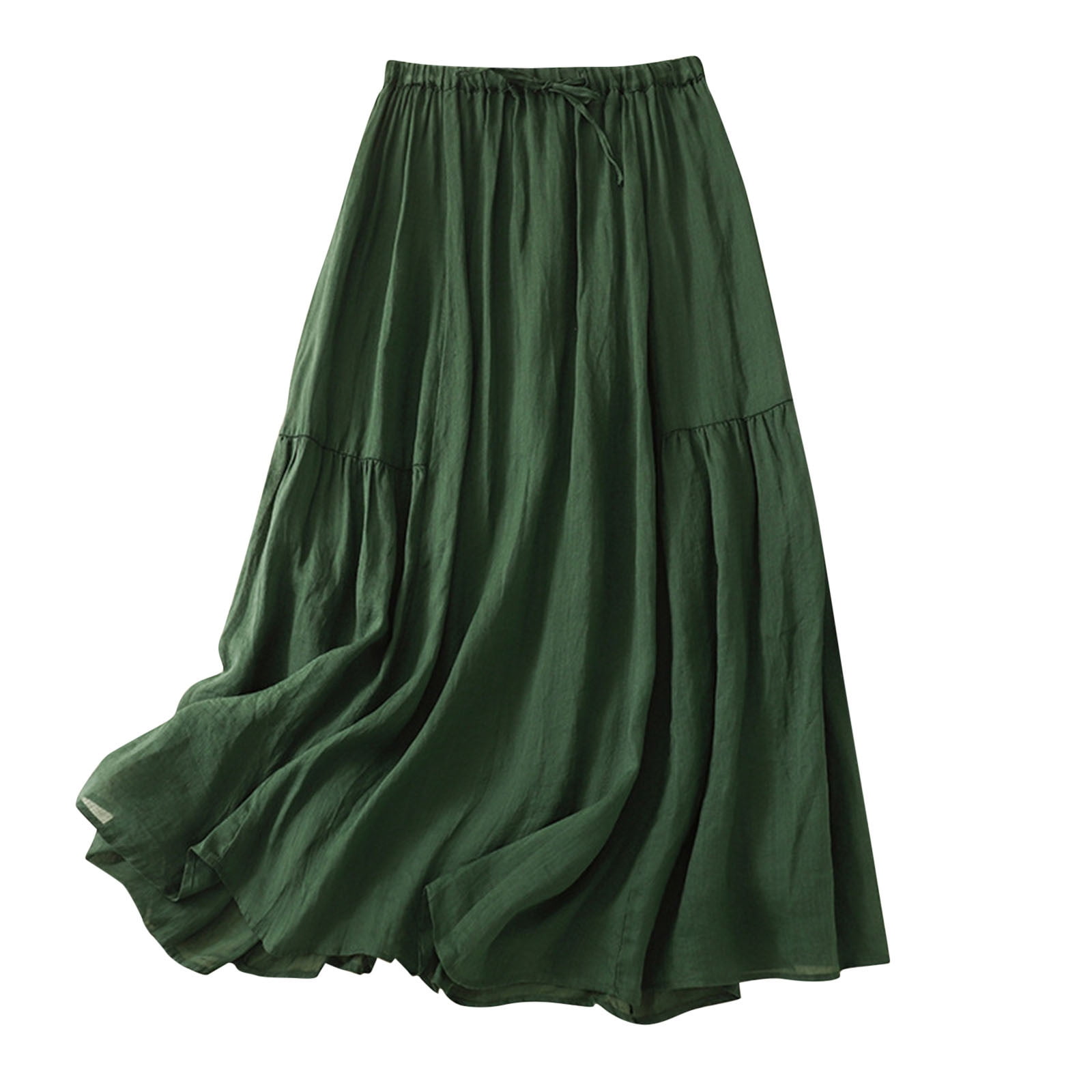 Diufon Casual Summer Womens Skirts Solid Color A-Line Long Skirts Waisted Drawstring Skirts ...